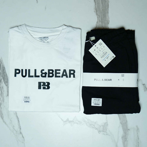 P&B White T-Shirt & Black Wide Leg Trouser Combo For Men