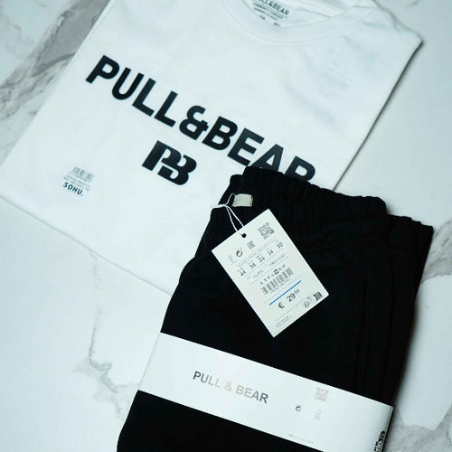 P&B White T-Shirt & Black Wide Leg Trouser Combo For Men
