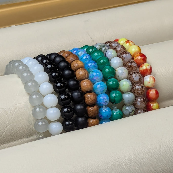Pack of 10 Multicolor Stone Beaded Bracelets